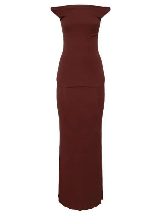 AYA MUSE Silk Viscose Fiber Long Dress - Brown