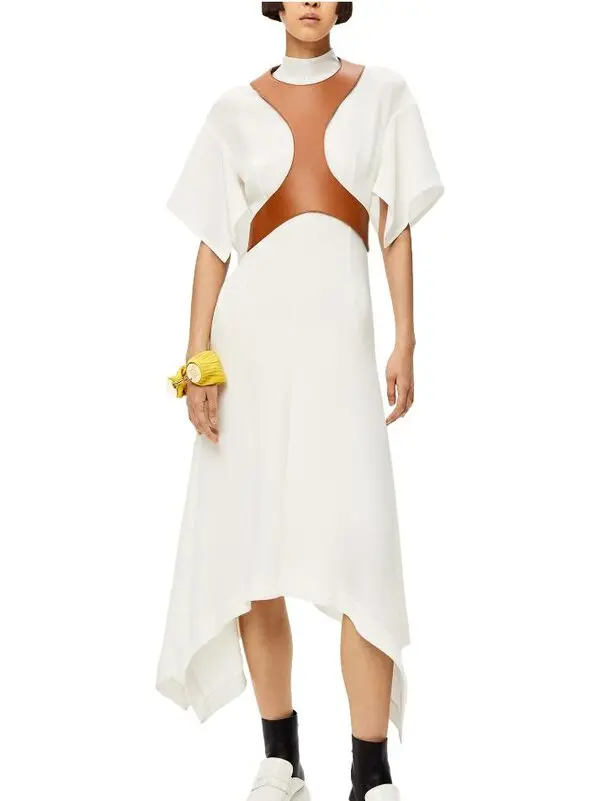 Loewe Silk Dress With High Collar And Asymmetrical Hem - White