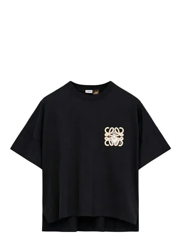 Loewe Anagram Crochet Embroidered Crewneck T-shirt - Black