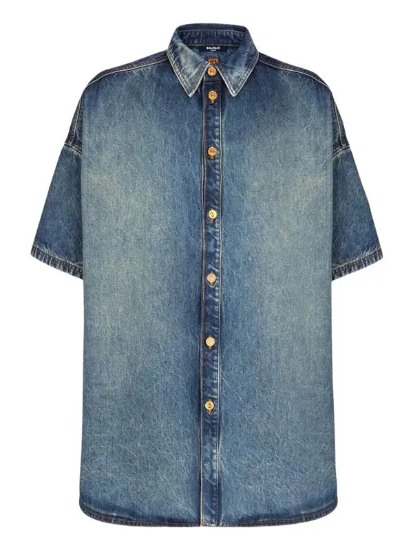 Balmain Buttoned Short-sleeve Shirt - Blue
