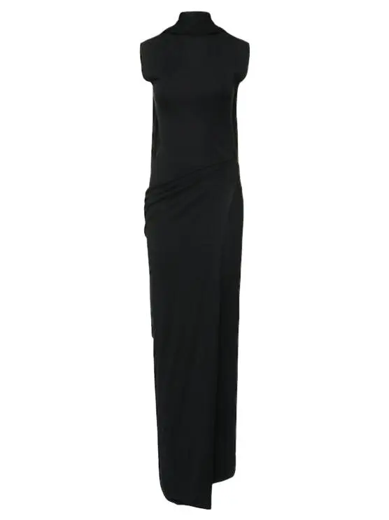 AYA MUSE Sleeveless Silk Viscose Maxi Dress With Side Slits - Black