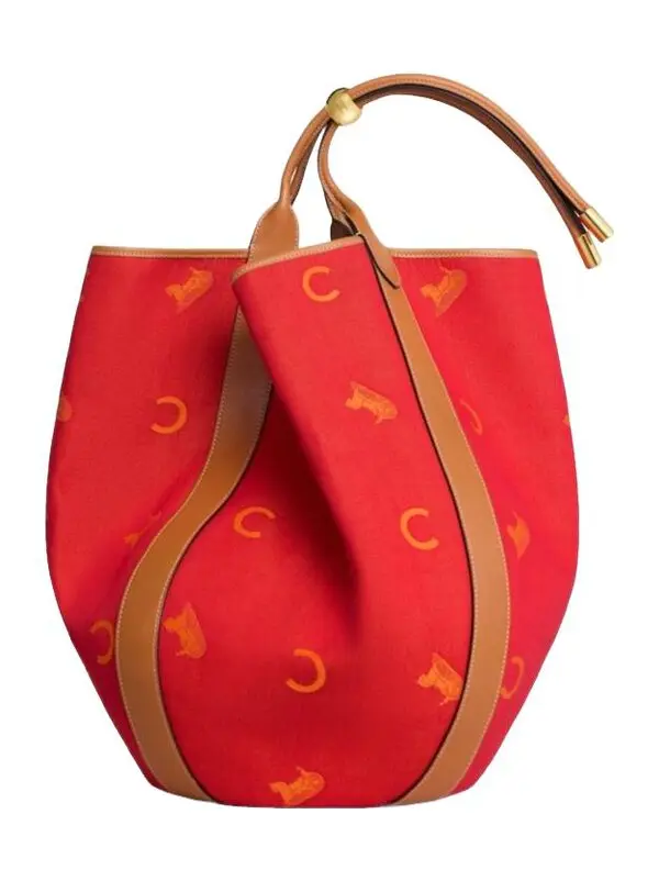 Celine Large Drop Bucket Bag In Jacquard C Sulky Textile - Red/orange