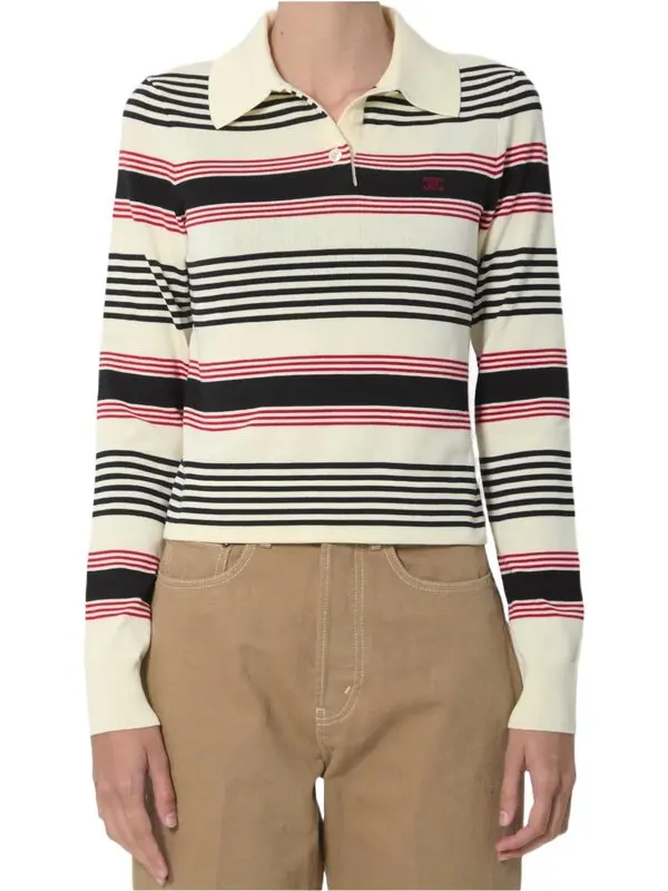 Celine Striped Cotton Polo Shirt With Triumphal Embroidery - Brown