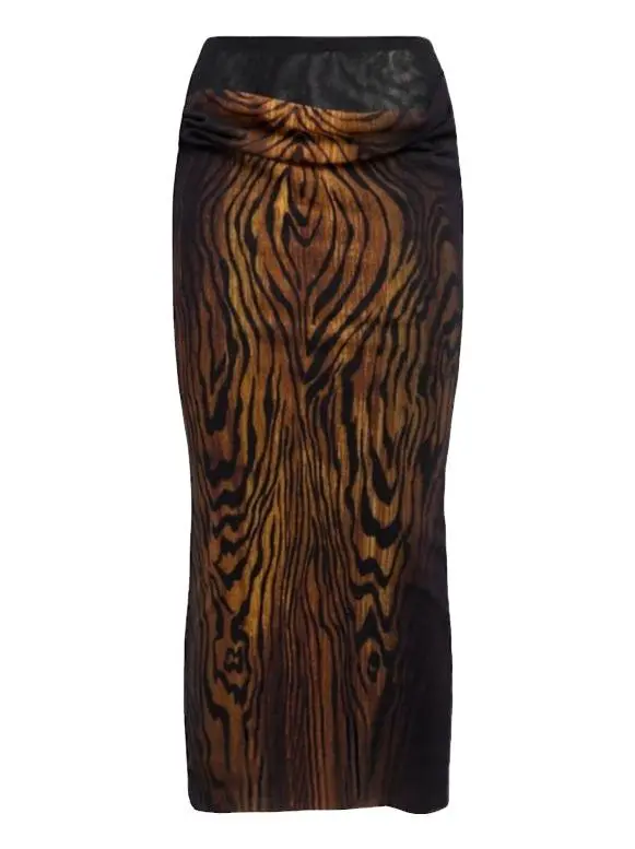 JEAN PAUL GAULTIER Wood Grain Print Mesh Double-layer Midi Skirt - Black