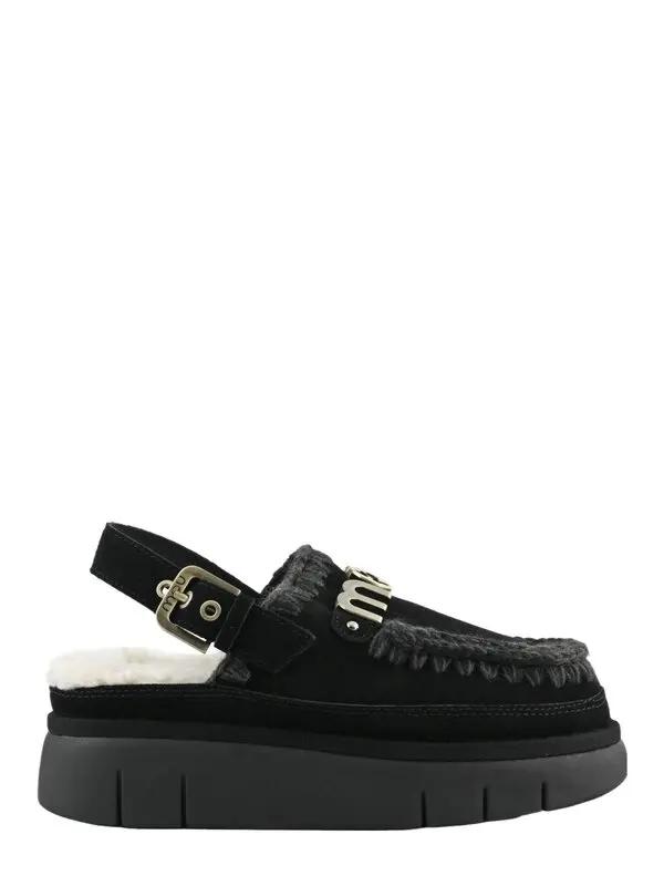 Mou Bounce Logo Lettering Slingback Mules - Black