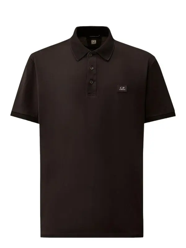 C.P. COMPANY Logo Patch Short Sleeve Polo Shirt - Black
