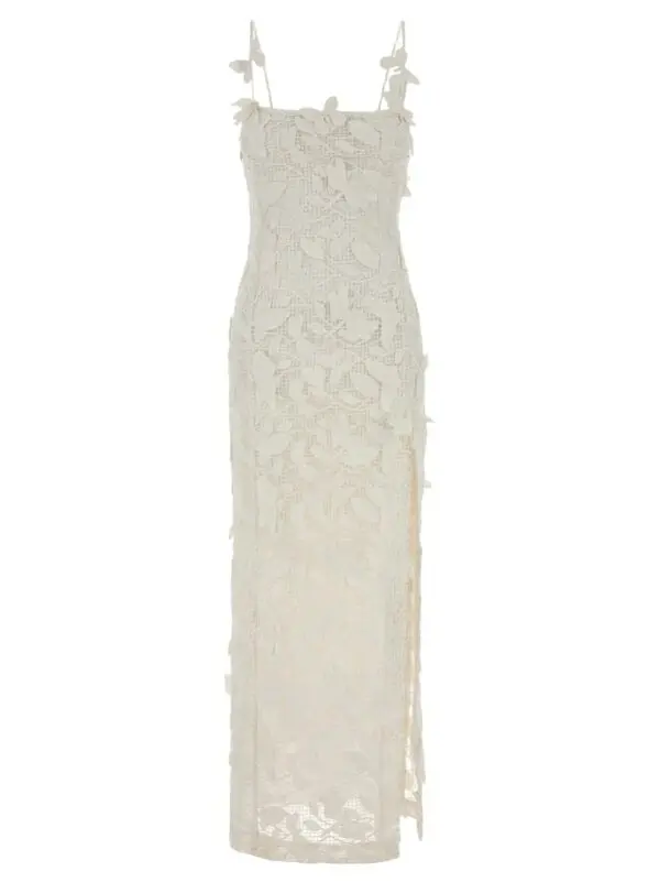 Blumarine Macramé Lace Maxi Dress With Butterfly Embellishments - White