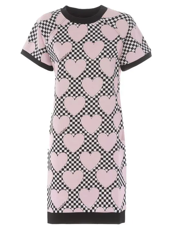 Moschino Short Sleeve Heart Print Knitted Dress - Pink