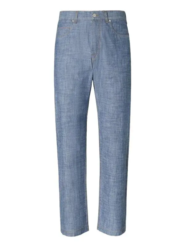 Fendi Straight-leg Cotton Chambray Trousers - Light Blue