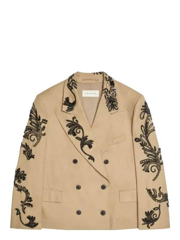 Dries Van Noten Double Breasted Embroidered Blazer - Camel