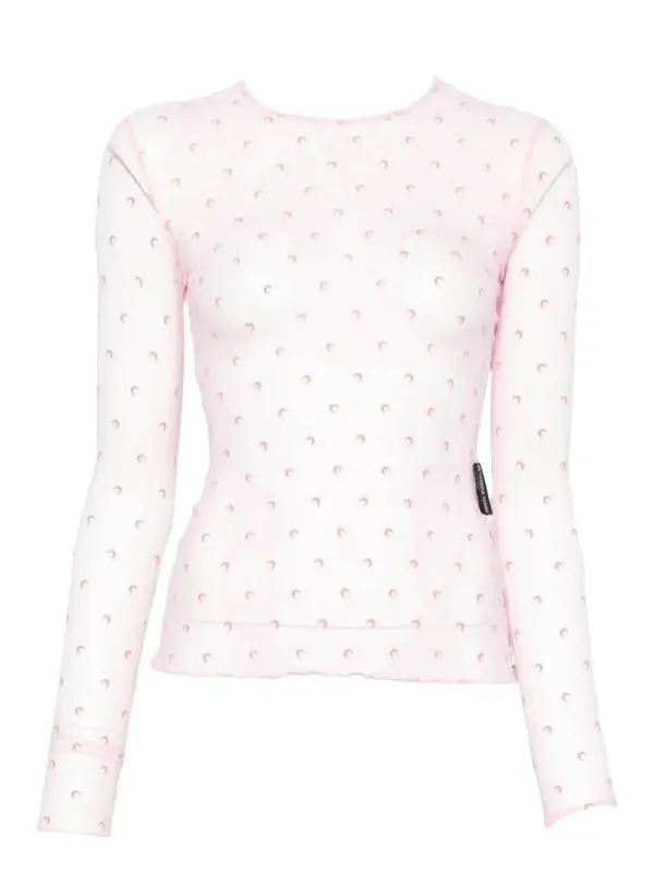 MARINE SERRE Moon-print Tulle Long-sleeve Top - White
