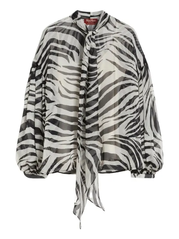 Max Mara Ballata Zebra-print Pussy-bow Blouse - Black