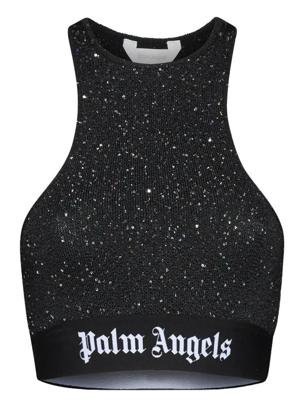 Palm Angels Embellished Cropped Top - Black