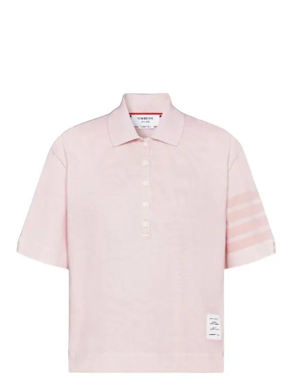 Thom Browne 4-bar Jersey Polo Top - Light Pink