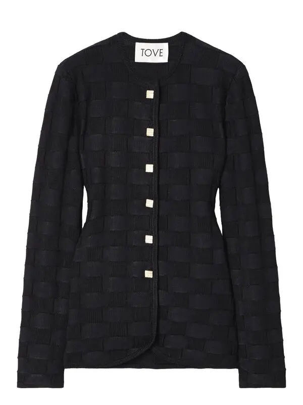 Tove Uma Jacquard-knit Cardigan - Black