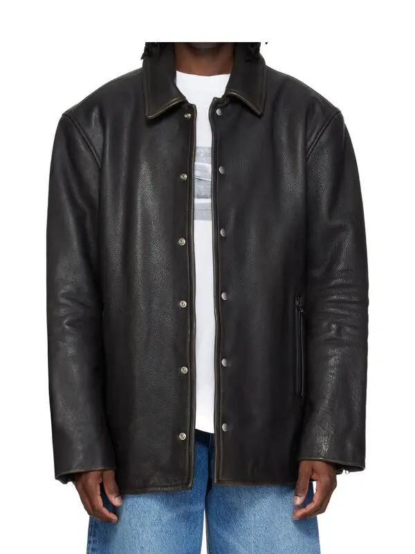Alexander Wang Leather Snap Front Jacket - Black