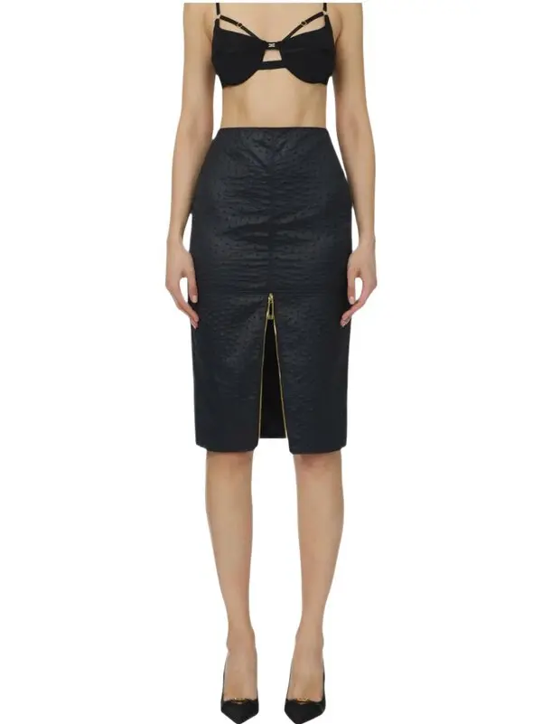 Elisabetta Franchi High-waist Ostrich Print Midi Skirt - Black