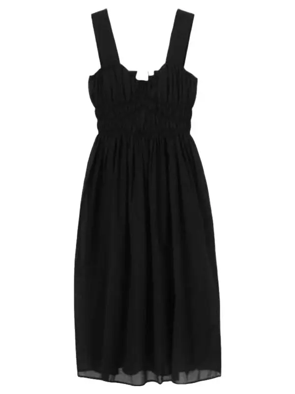 Burberry Cotton Midi Dress With Shirred Waist - Black