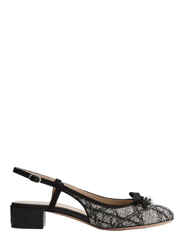 Dior Ballet Slingback Pump With Ribbon Detailing - Gray And Black