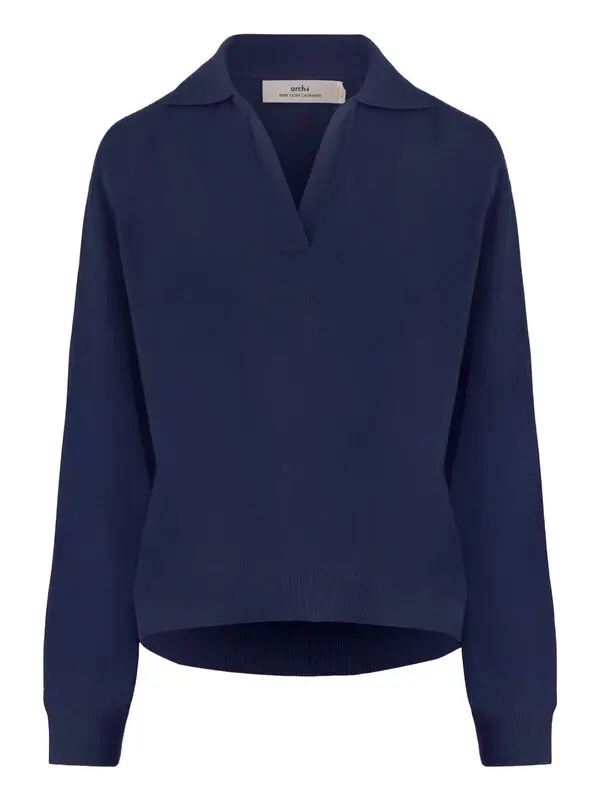 Arch4 Rib-knit V-neck Polo-collar Cropped Sweater - Blue