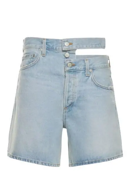 AGOLDE Belted Cutout Denim Shorts - Gray