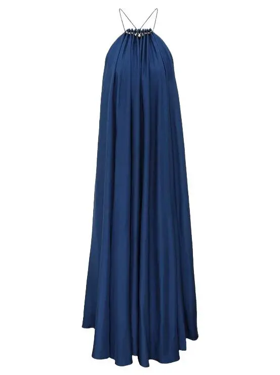 Zimmermann Aster Pleated Pearl Maxi Dress - Blue