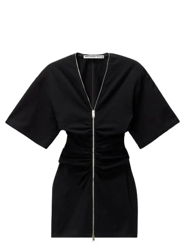 Alexander Wang Zip-up Ruched Mini Dress - Black