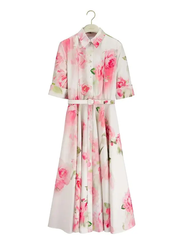 Dior Mid-length Belted Shirtdress With Floral Print - Nude