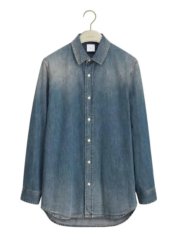 Dior Long Sleeve Collared Button Front Blouse - Blue