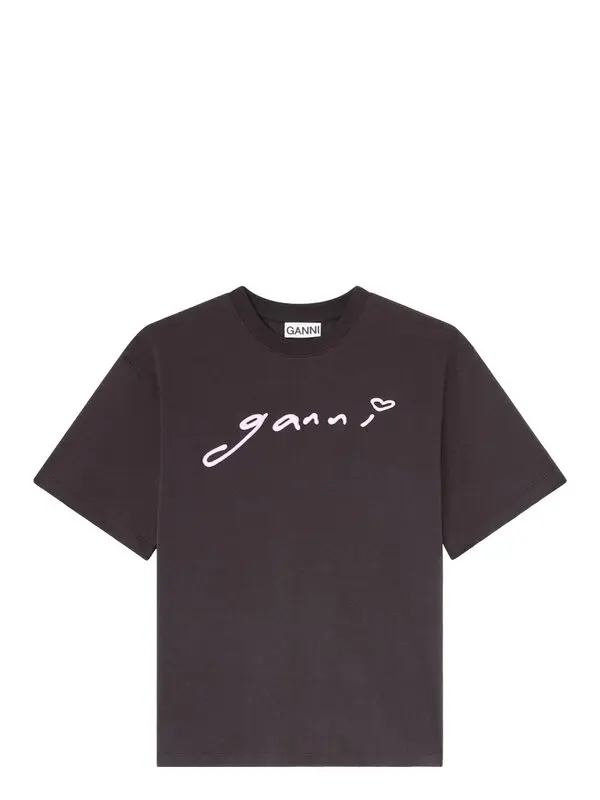 GANNI Embroidered Logo T-shirt - Phantom