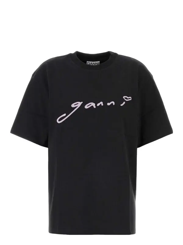 GANNI Embroidered Logo T-shirt - Phantom