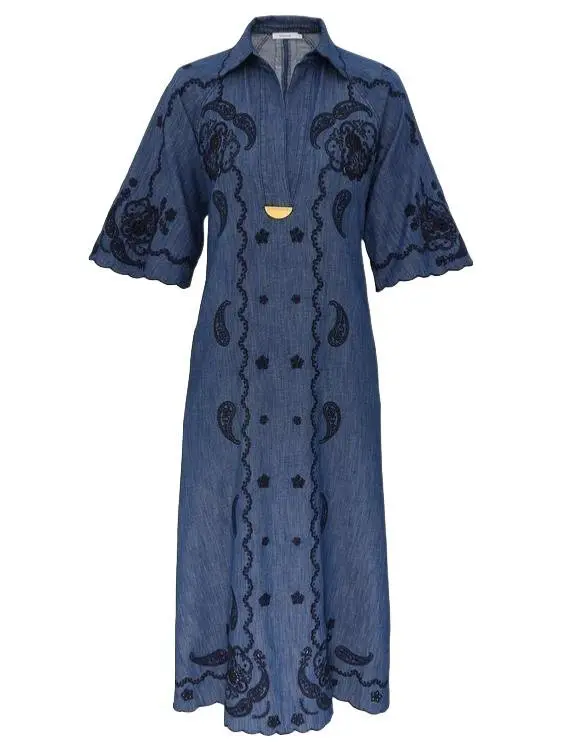 Zimmermann Embroidered Midi Dress - Blue