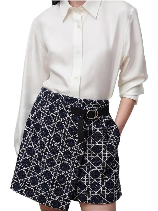 Dior Macrocannage Skort With Decorative Belt - Navy Blue And Off-white
