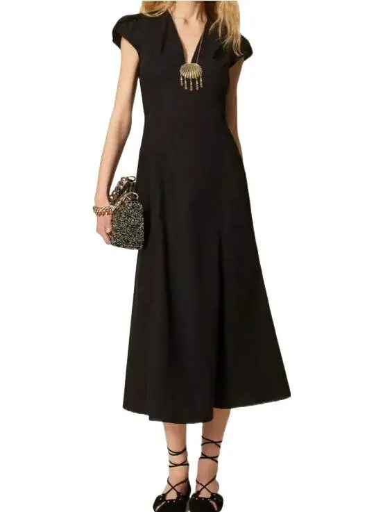 TWINSET V-neck Cut-out Midi Dress - Black
