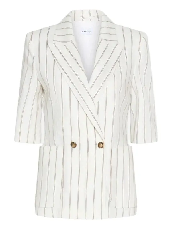 Marella Striped Double-breasted Blazer - White