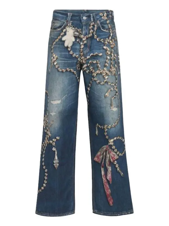 Acne Studios Tlo Organic Cotton Wide Leg Jeans With Printed Design - No