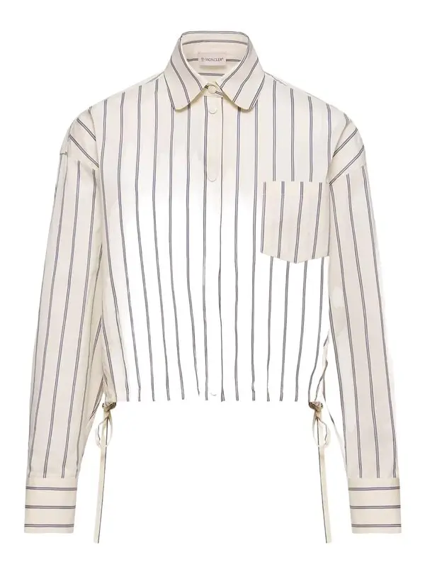 Moncler Striped Button-up Shirt With Drawstring Hem - White