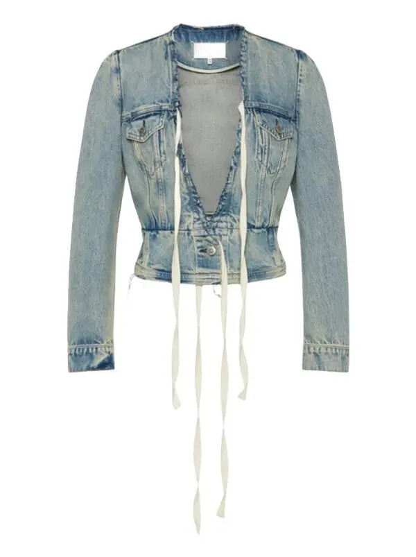 MAISON MARGIELA Raw-edge Cropped Denim Jacket - Light Blue