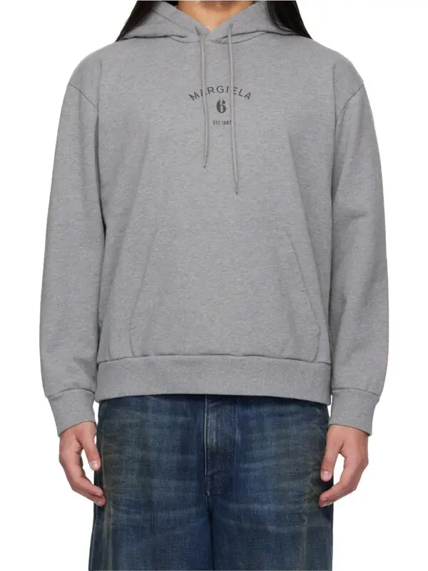 MAISON MARGIELA Logo Printed Drawstring Hoodie - Gray