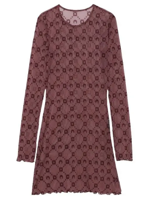 MARINE SERRE Long Sleeve Printed Mini Dress - Red
