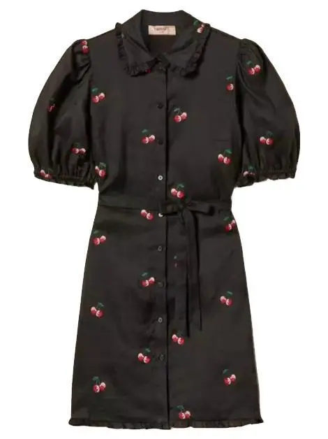 TWINSET Embroidered Cherry Shirt Dress - Black