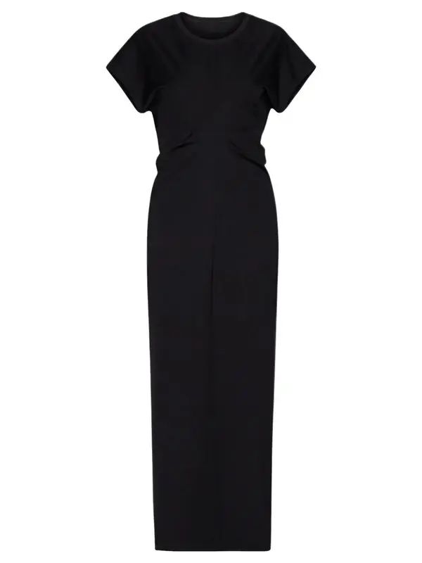 Marella Round Neck Dress With Draped Waist - Black