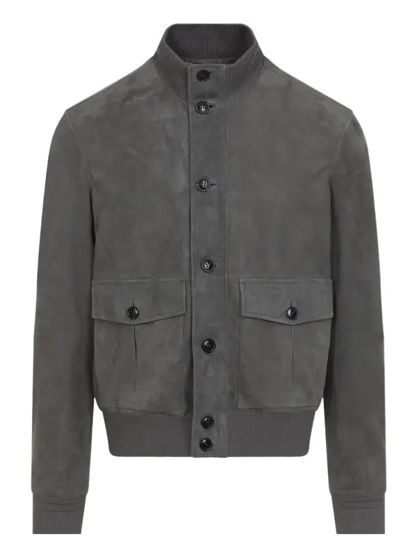 Zegna Leather Jacket With Stand Collar - Black