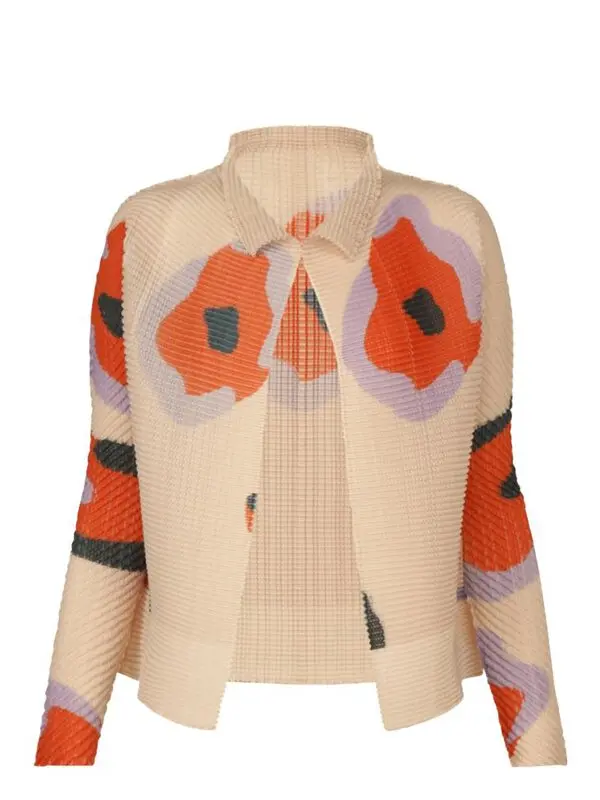 Issey Miyake Pleated Floral Print Cardigan - Beige