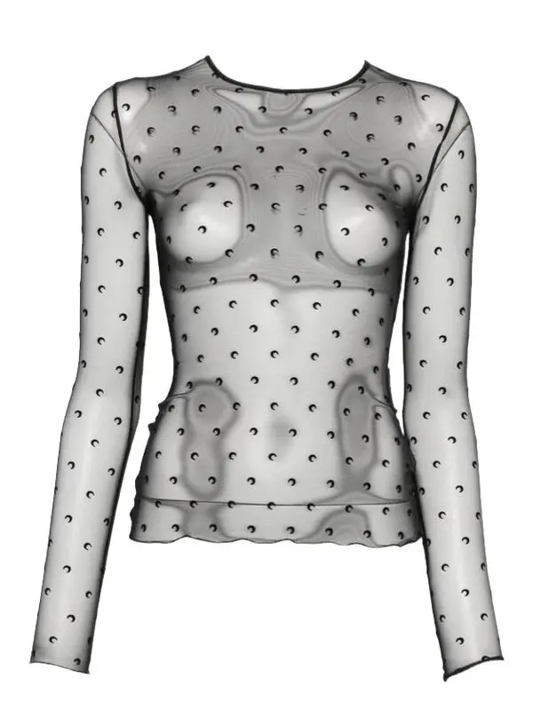 MARINE SERRE Tulle Moon-print Long-sleeve T-shirt - Gray