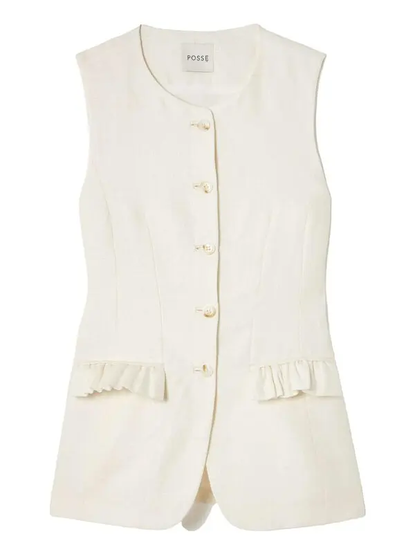 Posse Sleeveless Vest With Ruffle Trim - Cream