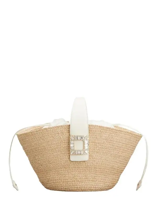ROGER VIVIER Raffia Tote Bag With Crystal Buckle - Beige/white