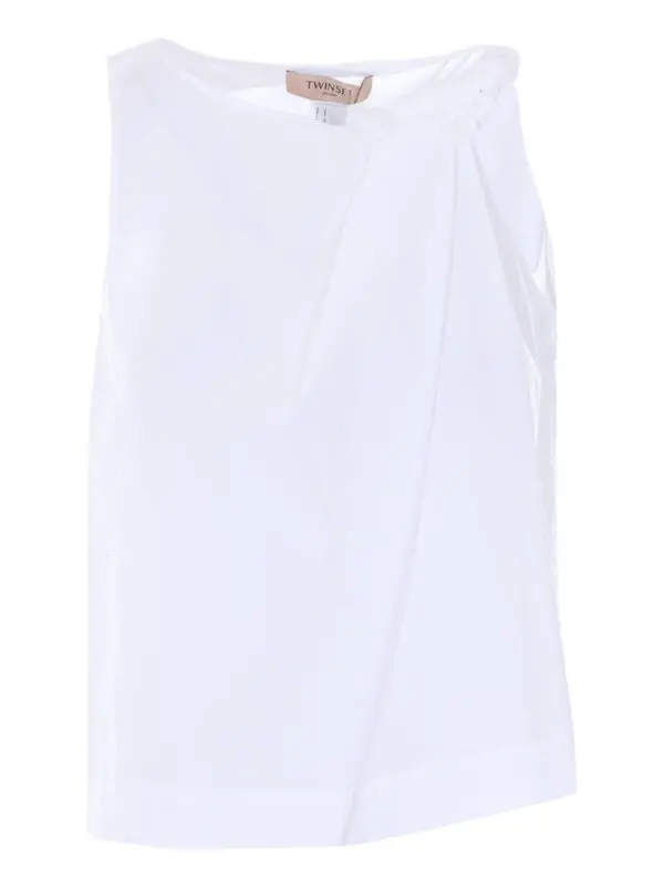 TWINSET Ruched Sleeveless Top With Draped Design - White