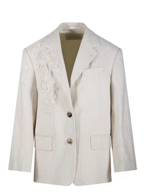 Dries Van Noten Embellished Long Sleeve Blazer - Ecru