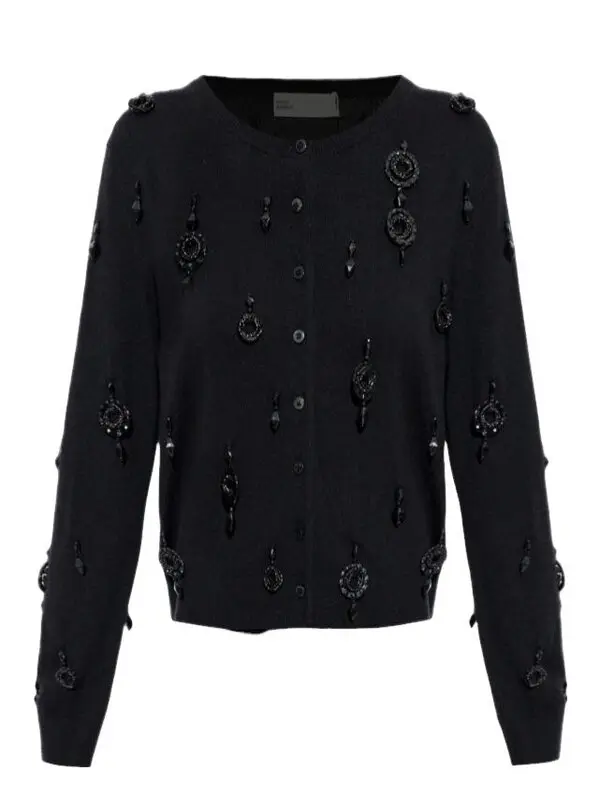 Tory Burch Embellished Long Sleeve Cardigan - Black